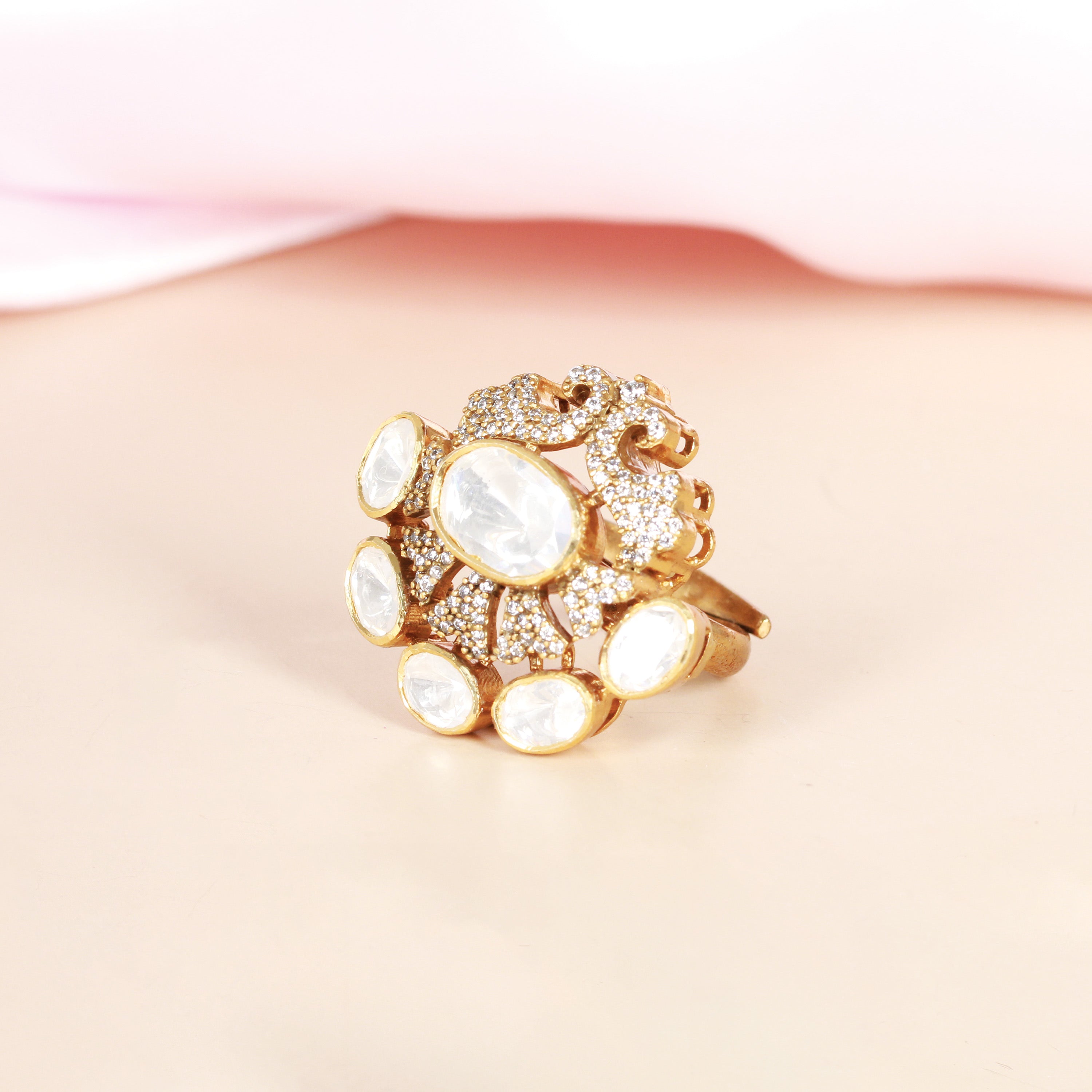 White Elegant Gandaberunda Studded Victorian Moissanite Ring – The ...