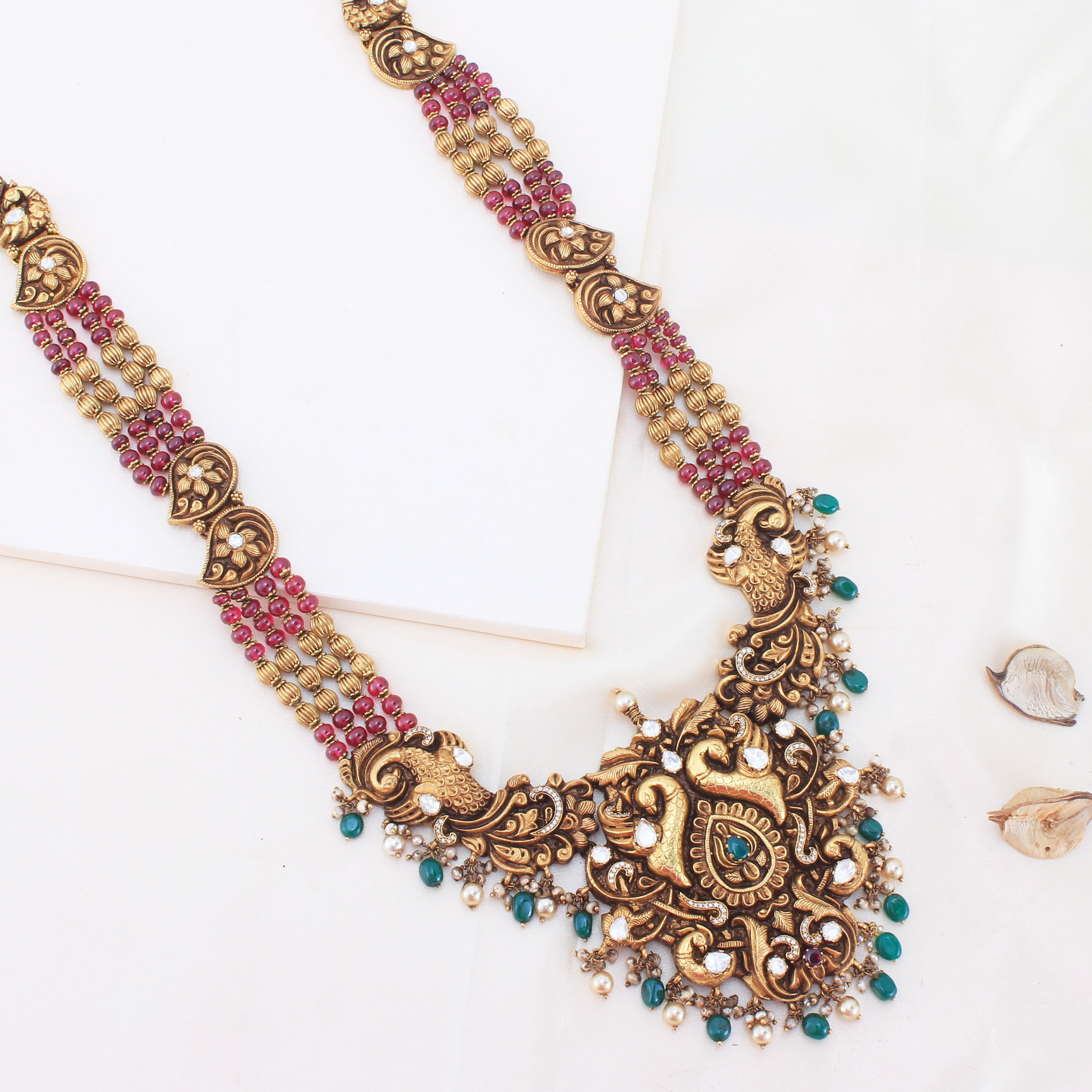 Beaded Gold Plated Peacock Nagas Moissanite Haram – The Velli Shop
