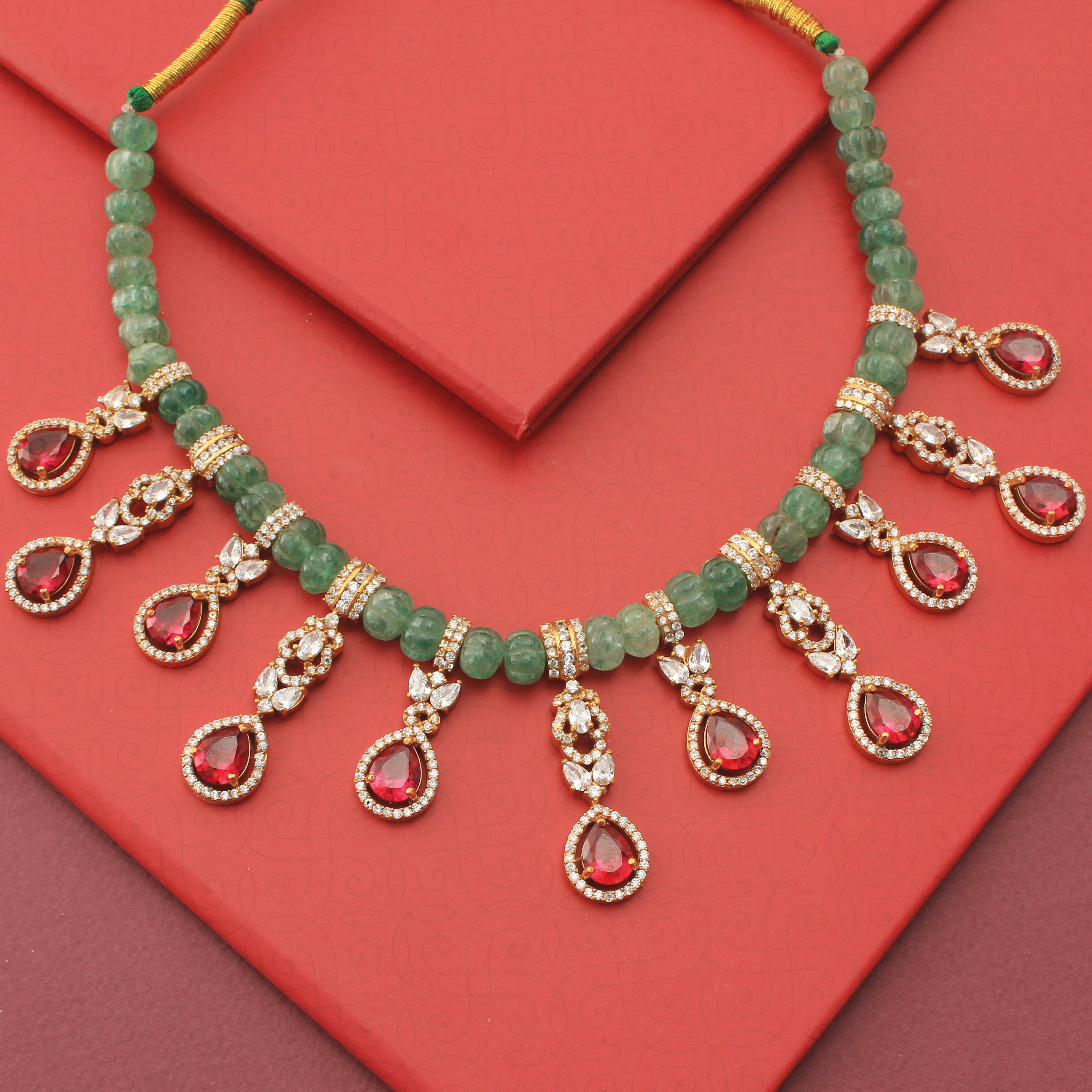 Trendy White & Red Studded Gold Plated Necklace – The Velli Shop