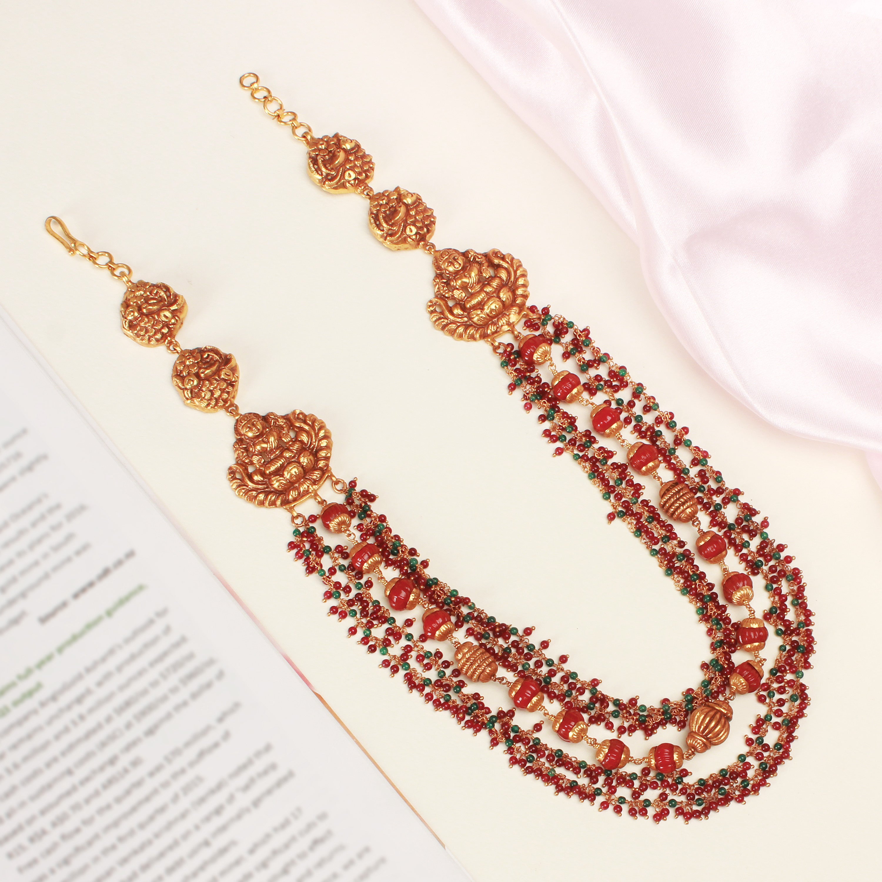 Elegance Of Coral Gold Plated Lakshmi's Nagas Haram – The Velli Shop