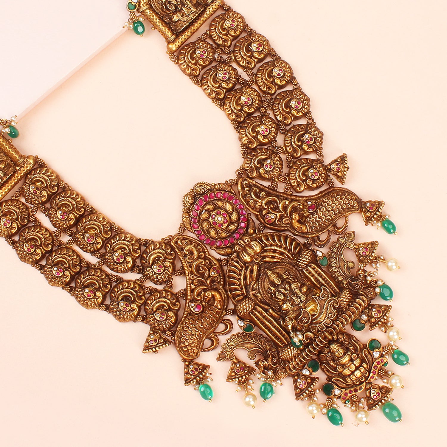 Adhirsta Lakshmi Kundan Haram | Antique Nagas Gold Plated Design – The ...