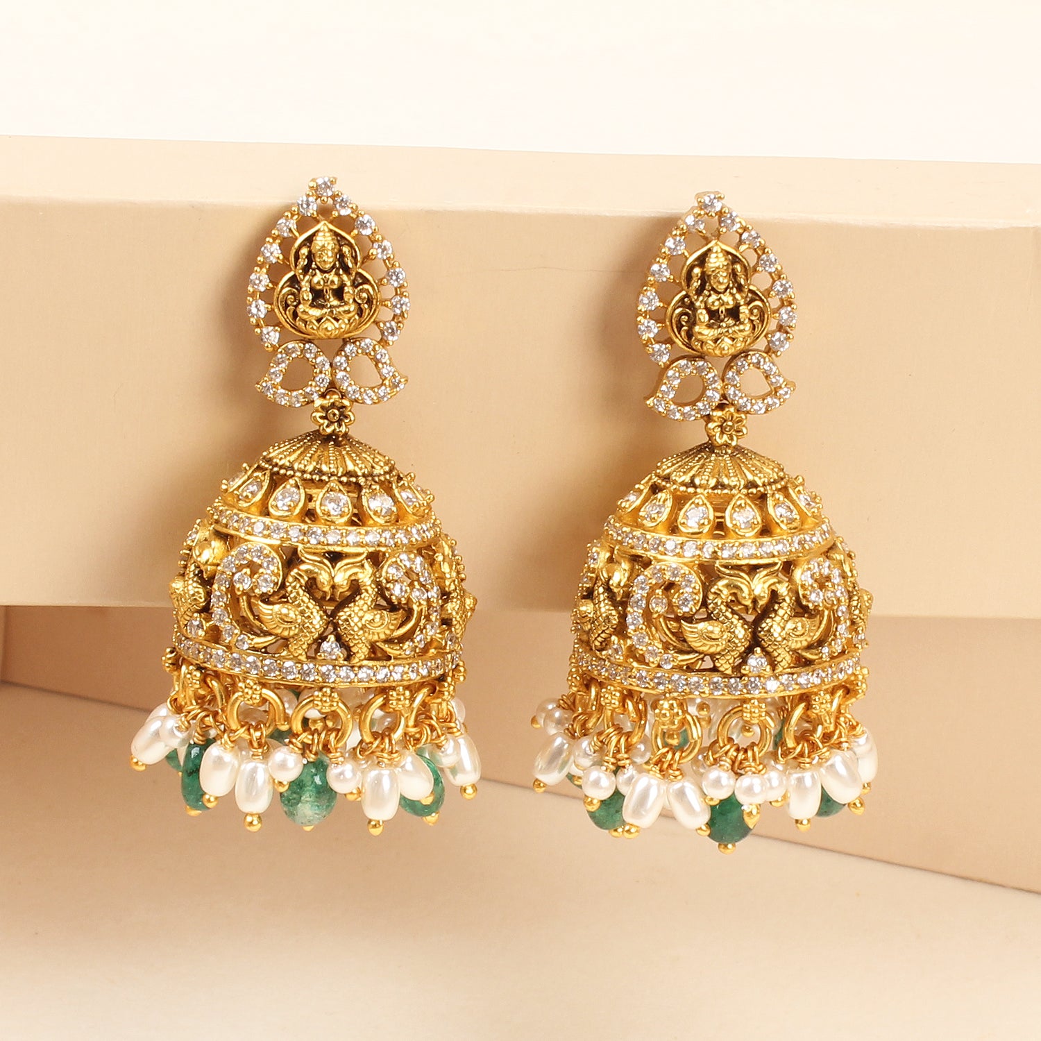 Lakshmi & Peacock CZ | Gold Plated Nagas Haram with Jhumka – The Velli Shop