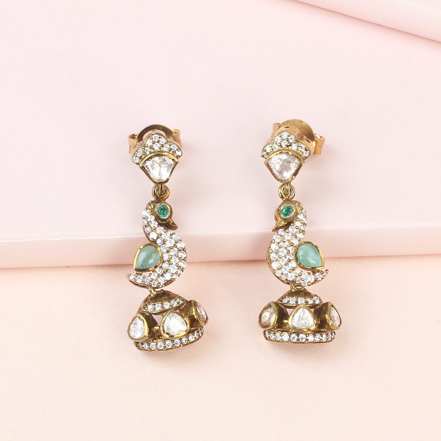 Dual Tone Green Beaded Victorian Moissanite Haram and Jhumka – The ...