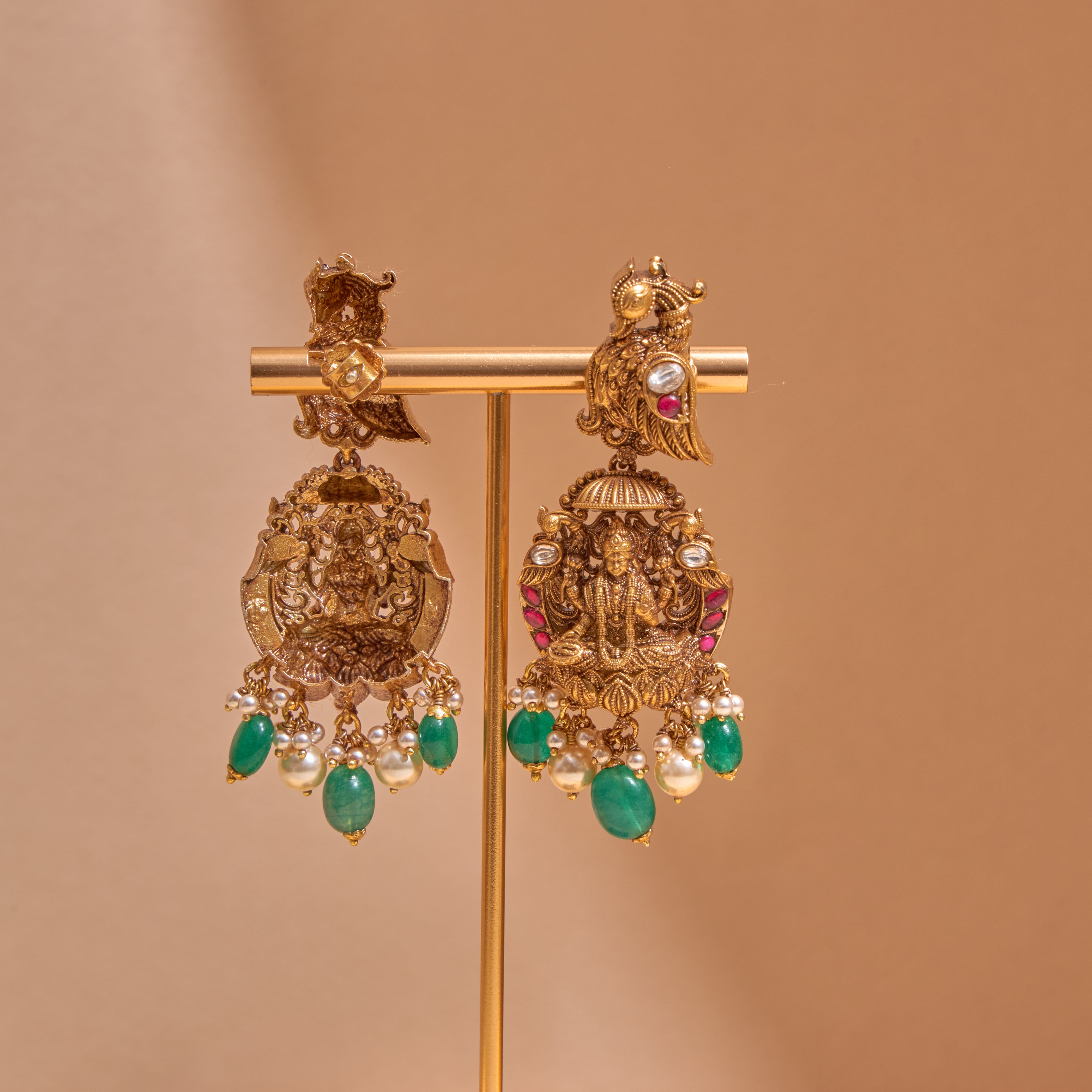 Intricate 3D Peacock With Lakshmi Kundan Nagas Gold Plated Earring ...