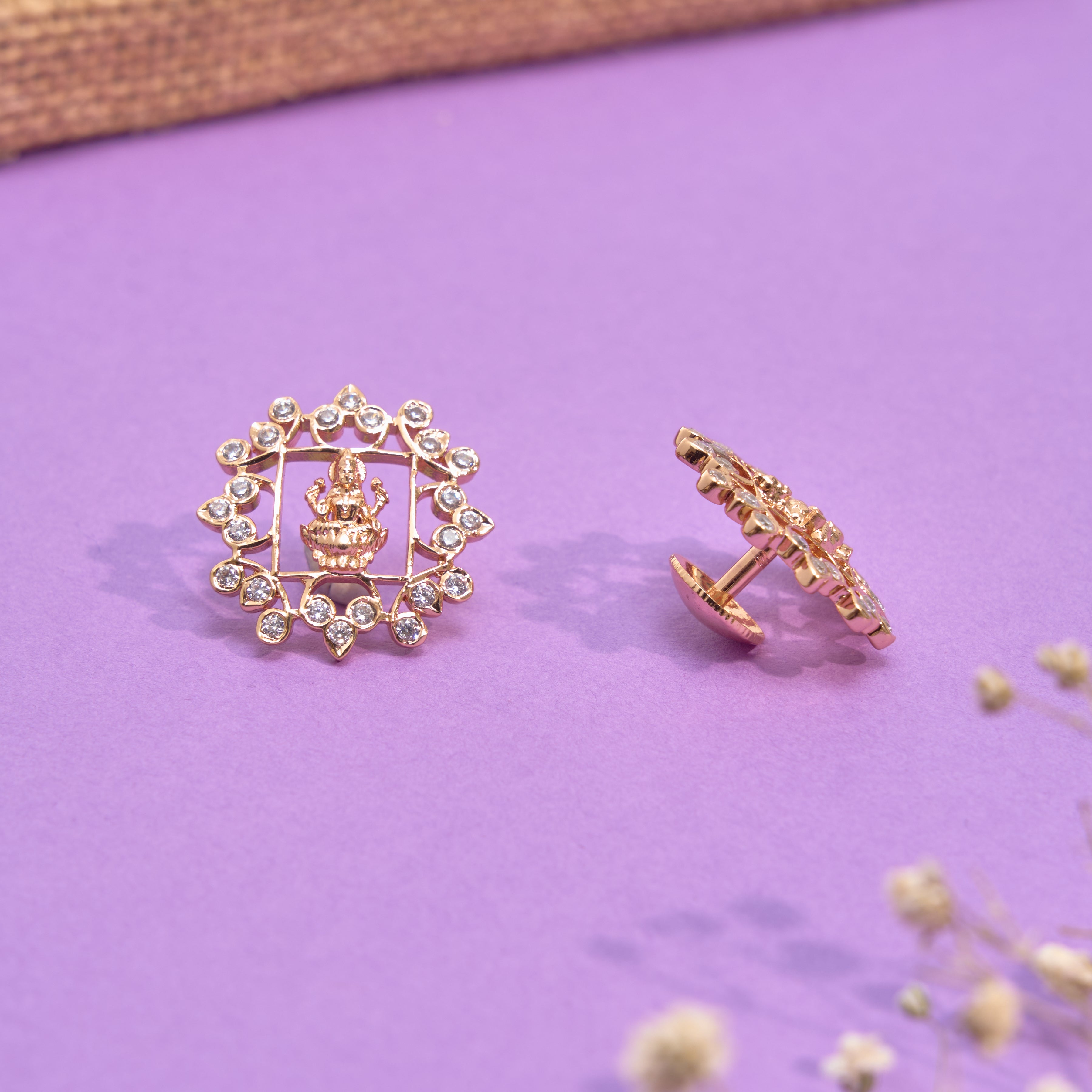 Traditional Lakshmi White Stone Gold Plated Earring – The Velli Shop