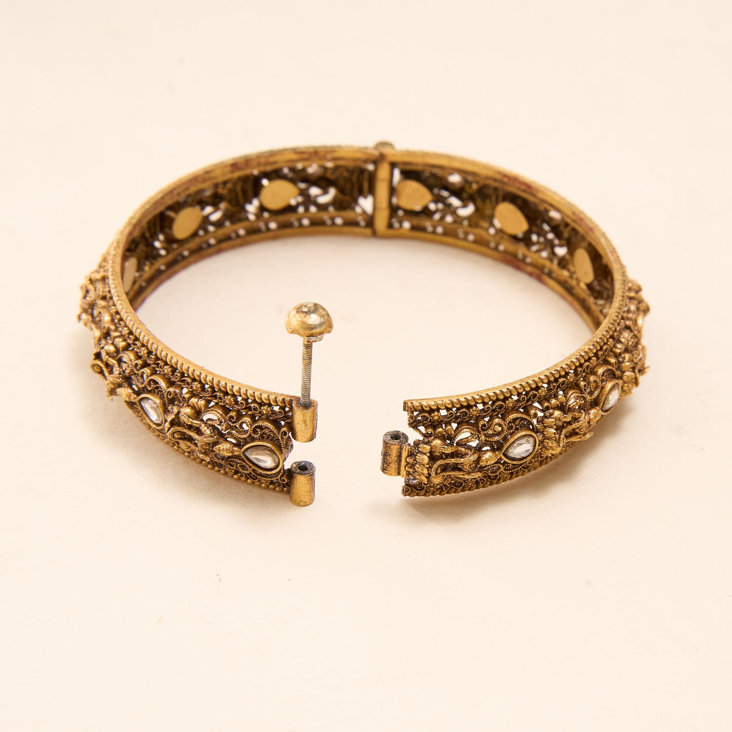Celestial Harmony 3D Lakshmi Nagas Gold Plated Silver Screw Bangle ...