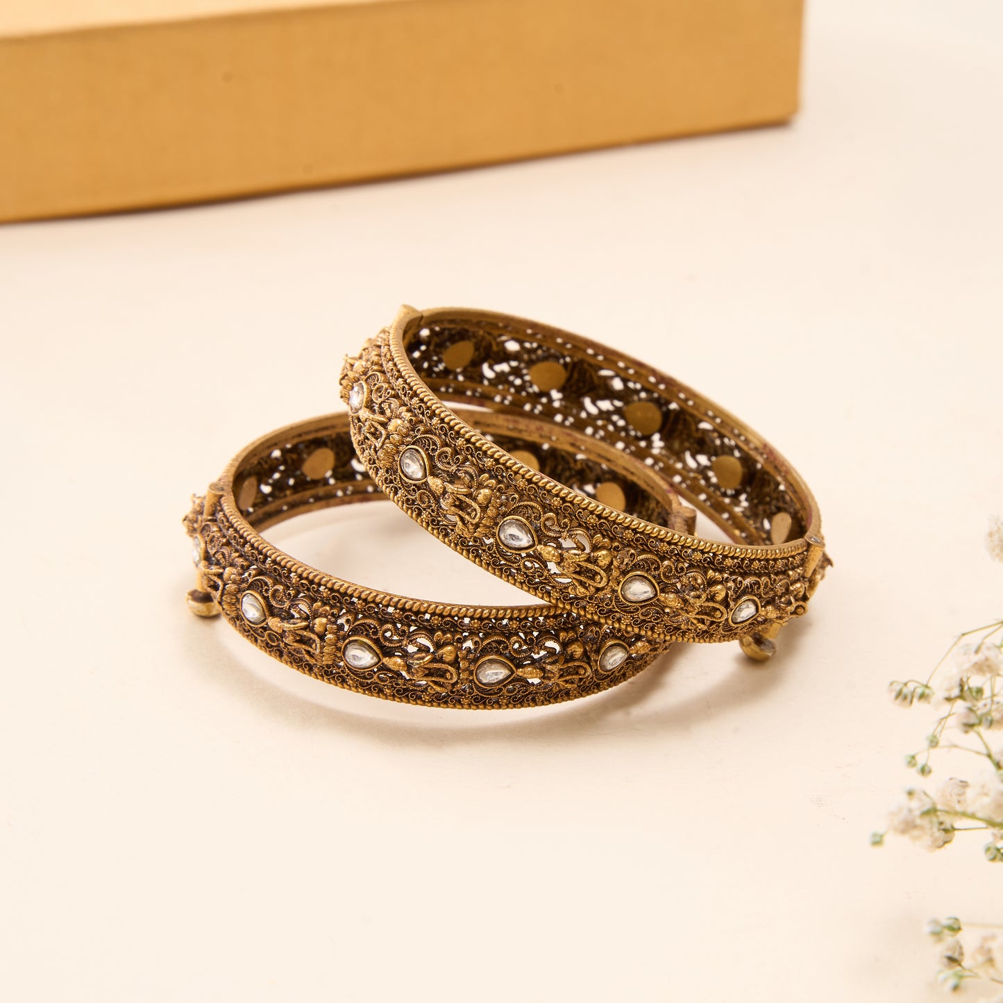 Celestial Harmony 3D Lakshmi Nagas Gold Plated Silver Screw Bangle ...