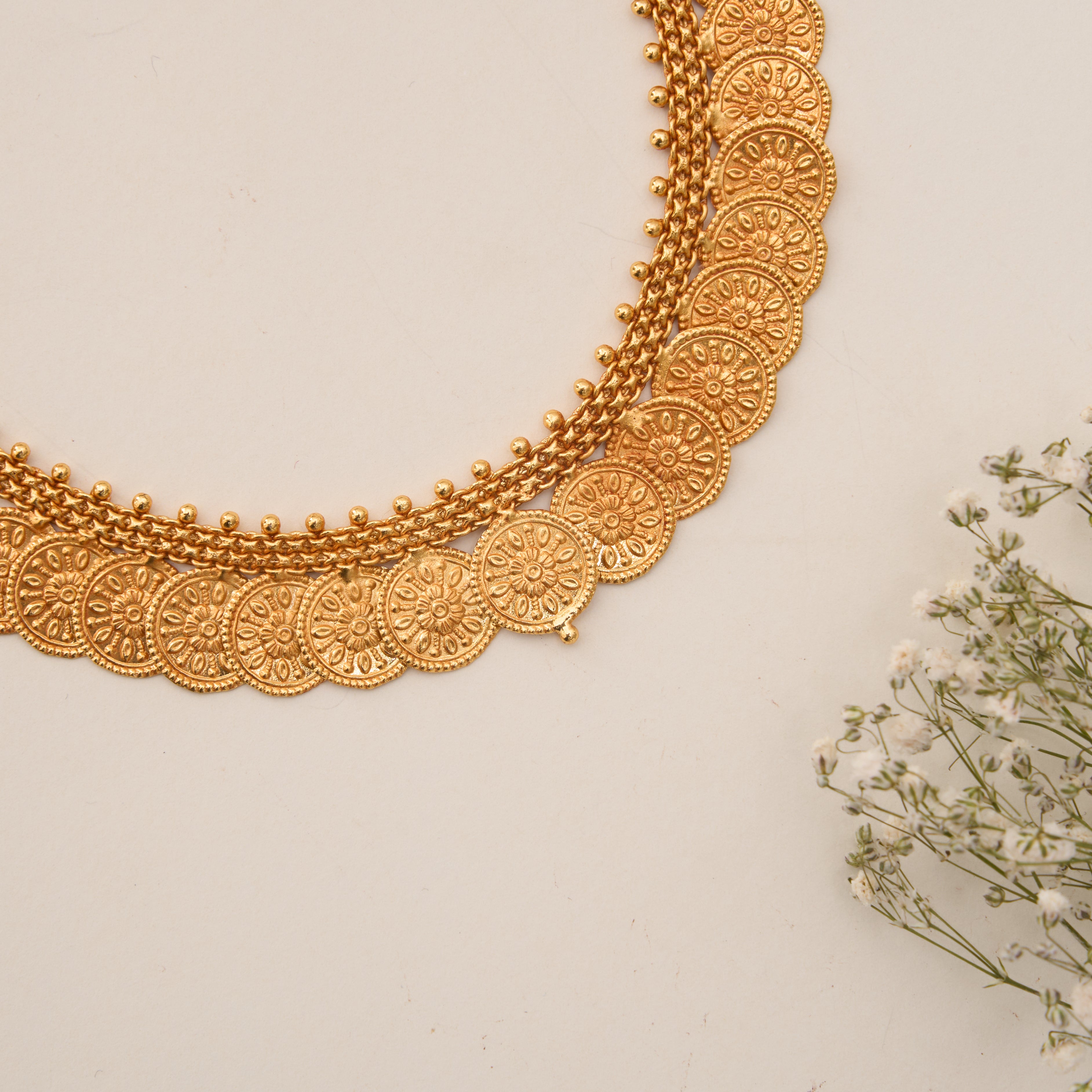 Presentable Floral Kaasu Nagas Gold Plated Silver Kasumalai Necklace ...