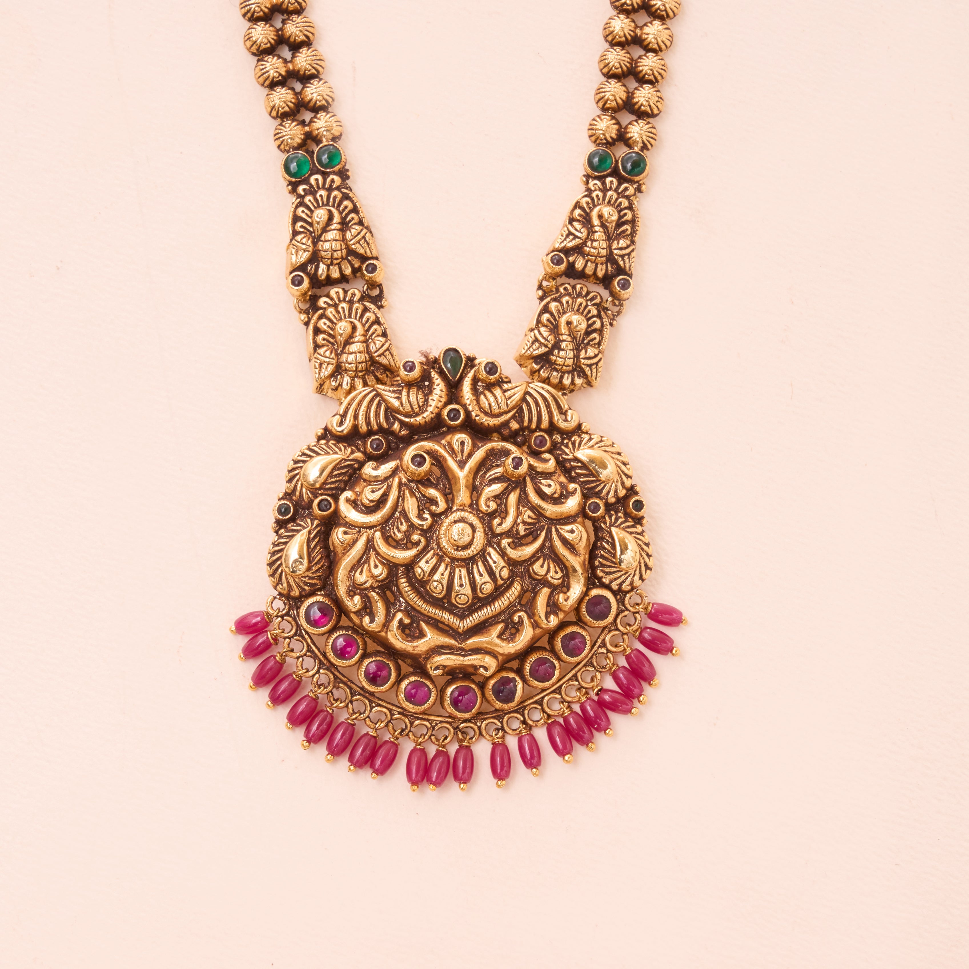 Gold Plated Traditional Peacock Lakshmi Haram | The Velli Shop