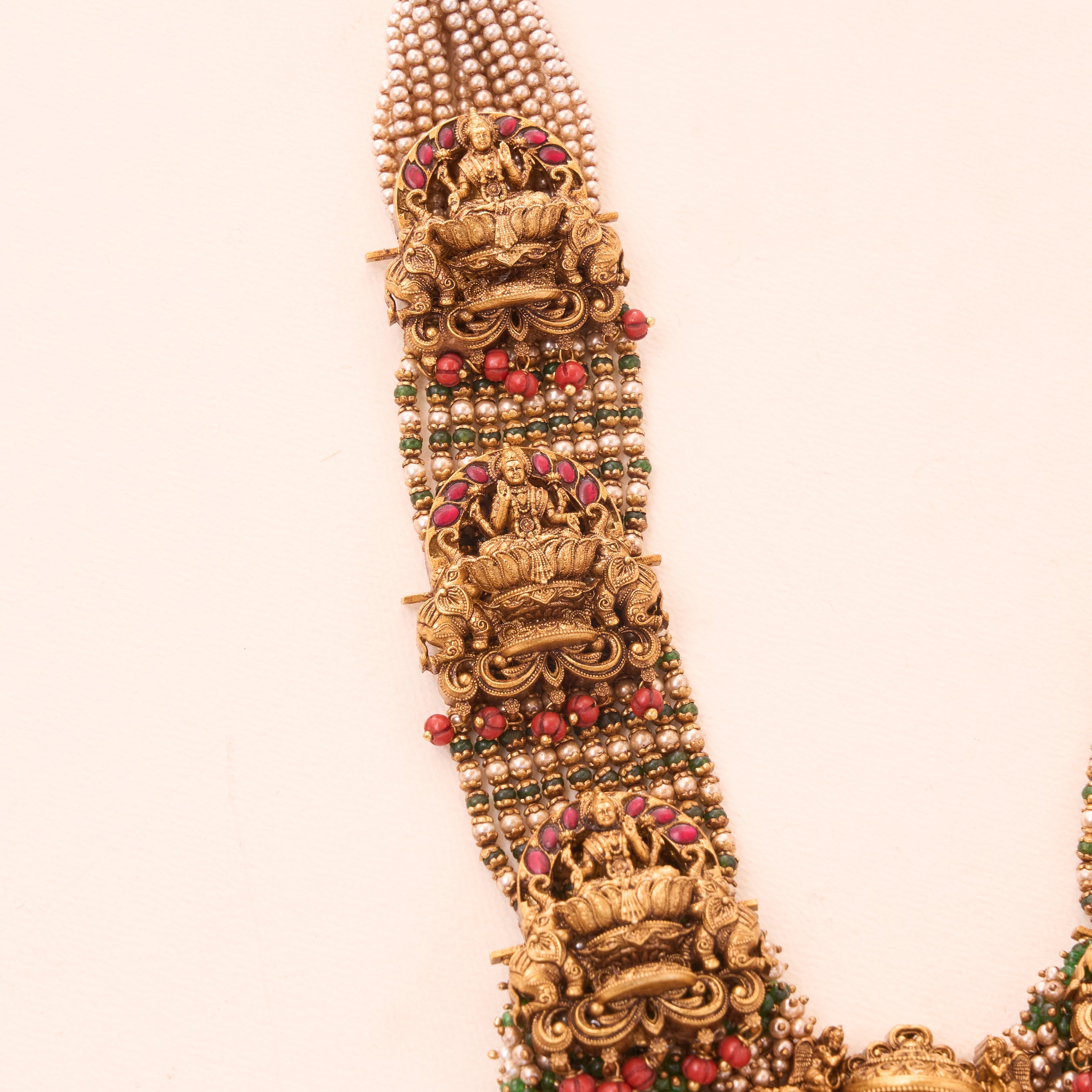 Antique 3D Nagas Lakshmi Gold Plated Haram | The Velli Shop