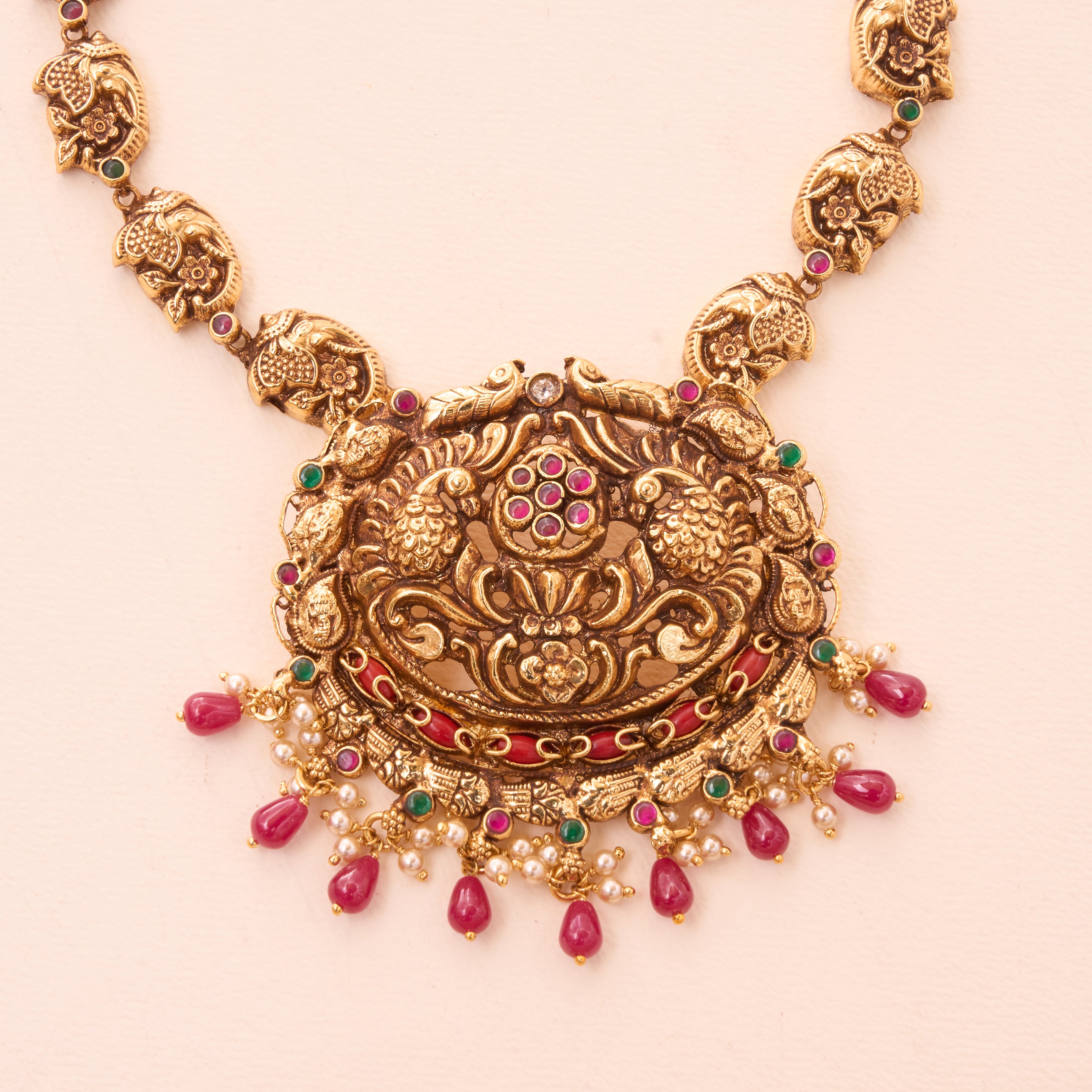 Elegant Floral Peacock Gold Plated Nagas Haram | The Velli Shop