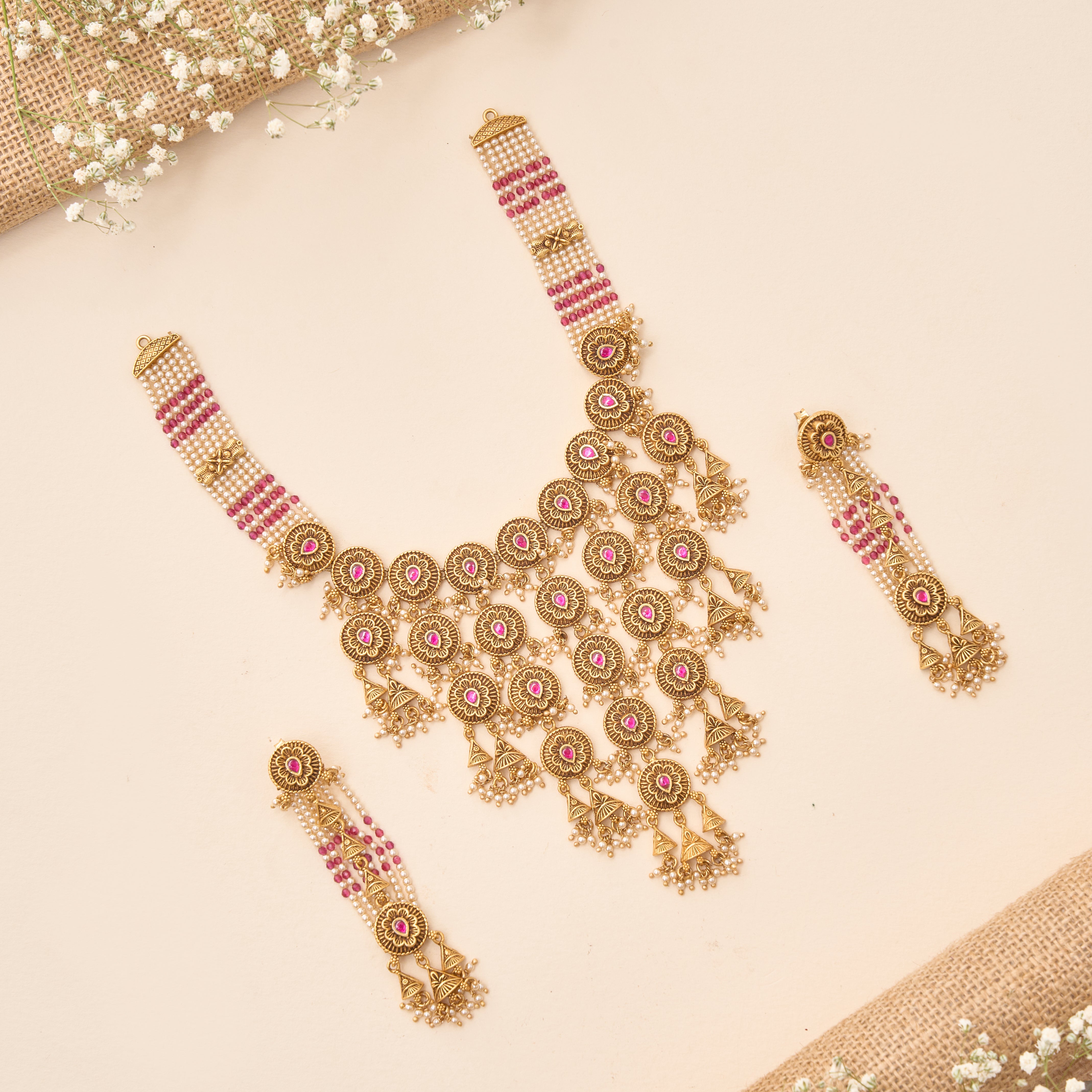 Divine Traditional Gold Plated Heritage Bridal Choker With Earrings ...