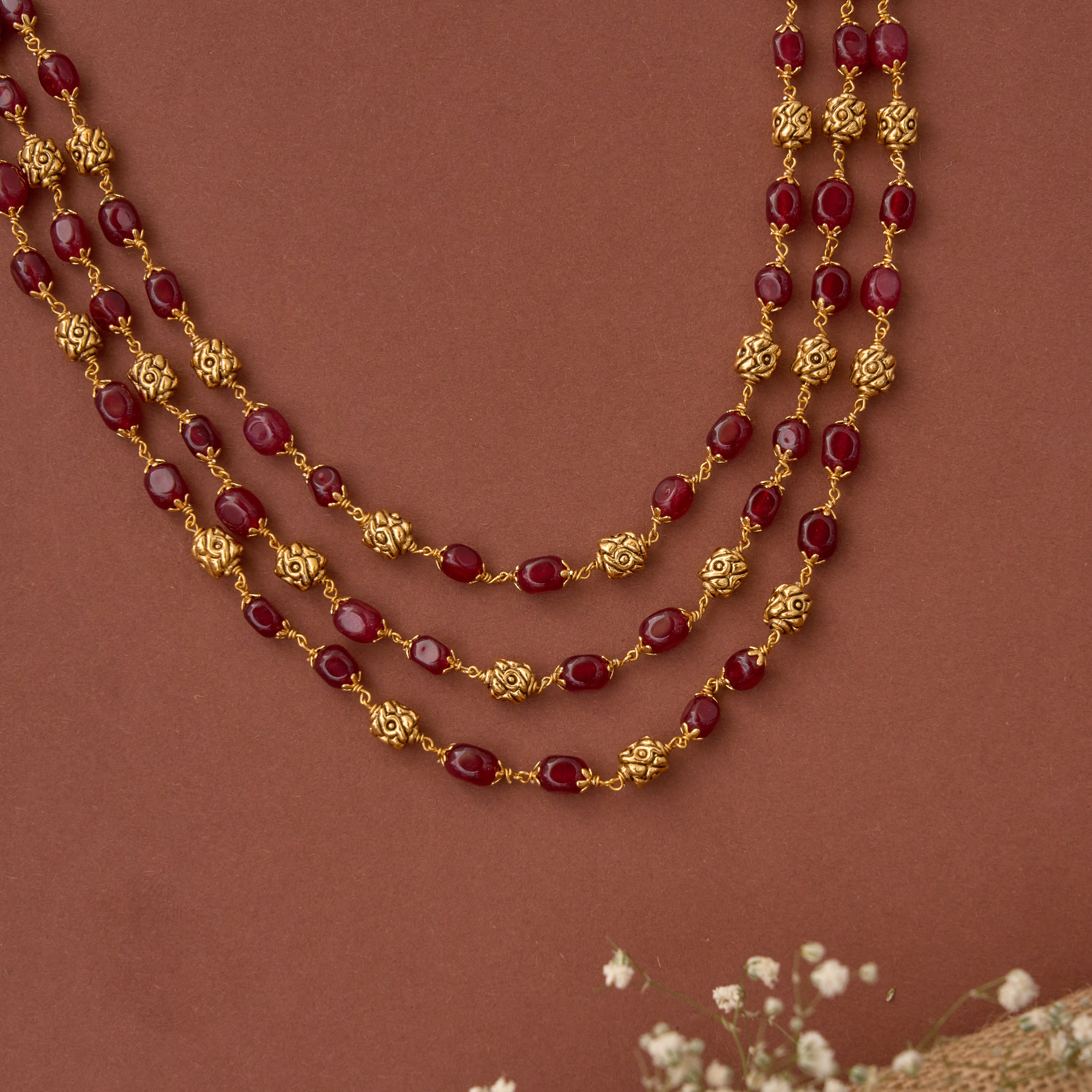 Gold Plated Lakshmi motif with Ruby Nagas Beads Chain – The Velli Shop