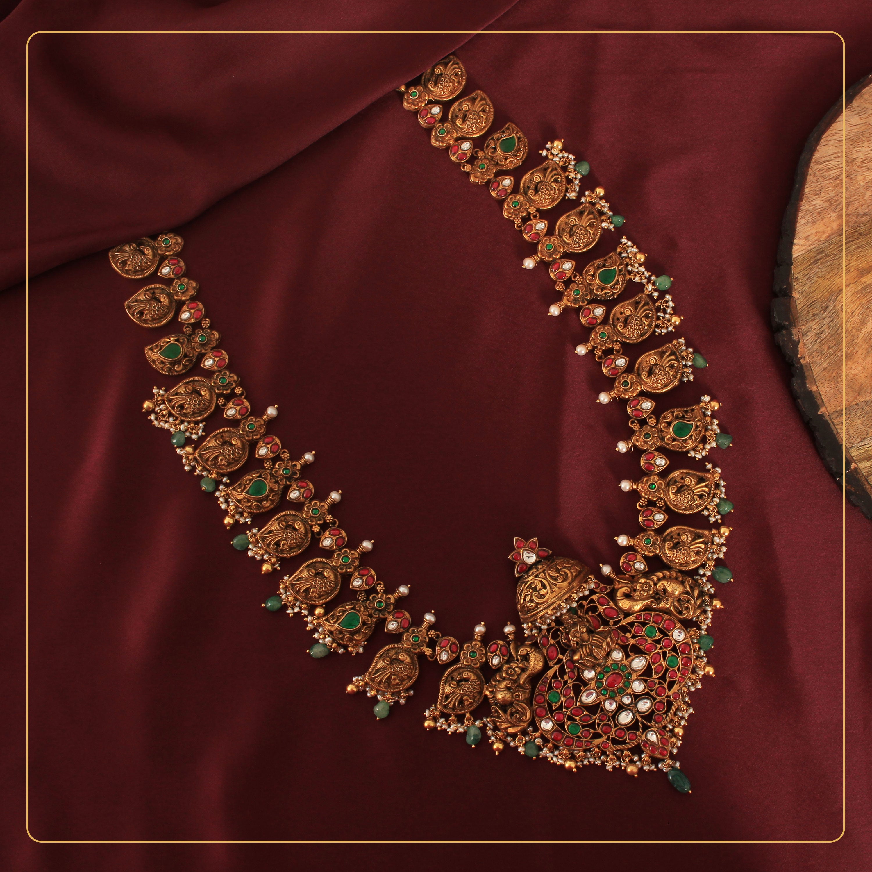 Peacock in Mango Gold Plated Kundan Nagas Haram – The Velli Shop
