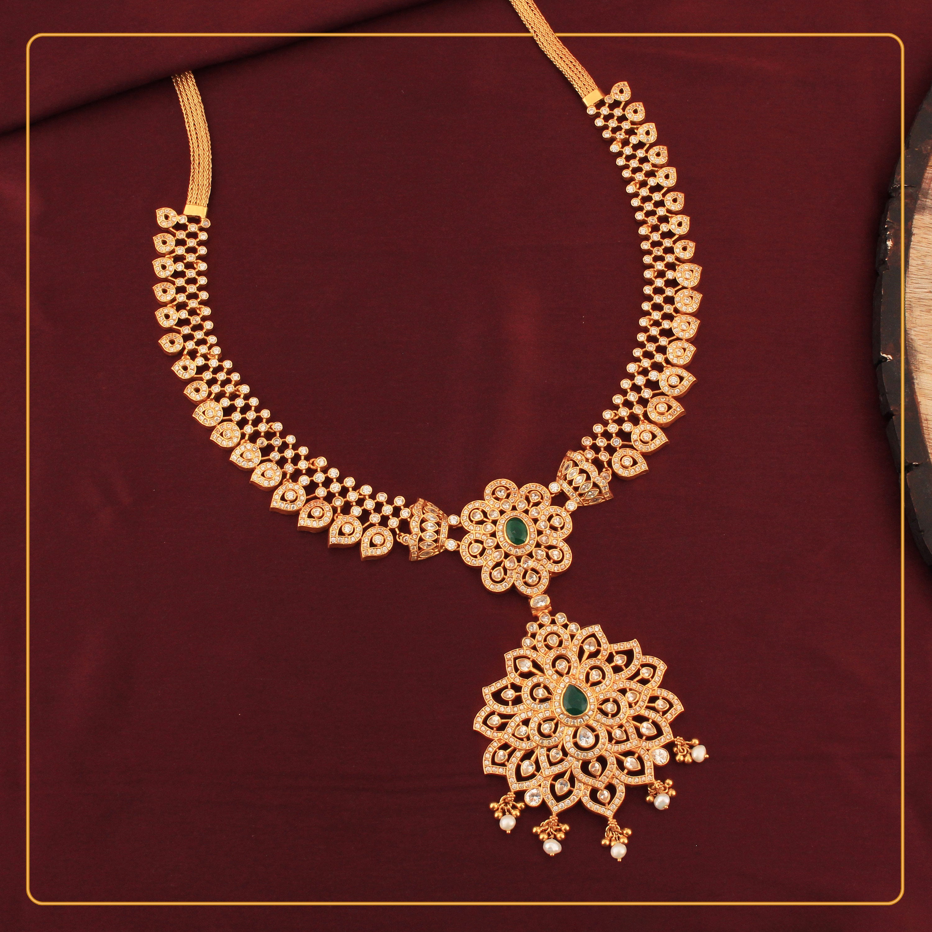 Floral White Stoned Gold Plated Silver Haram – The Velli Shop