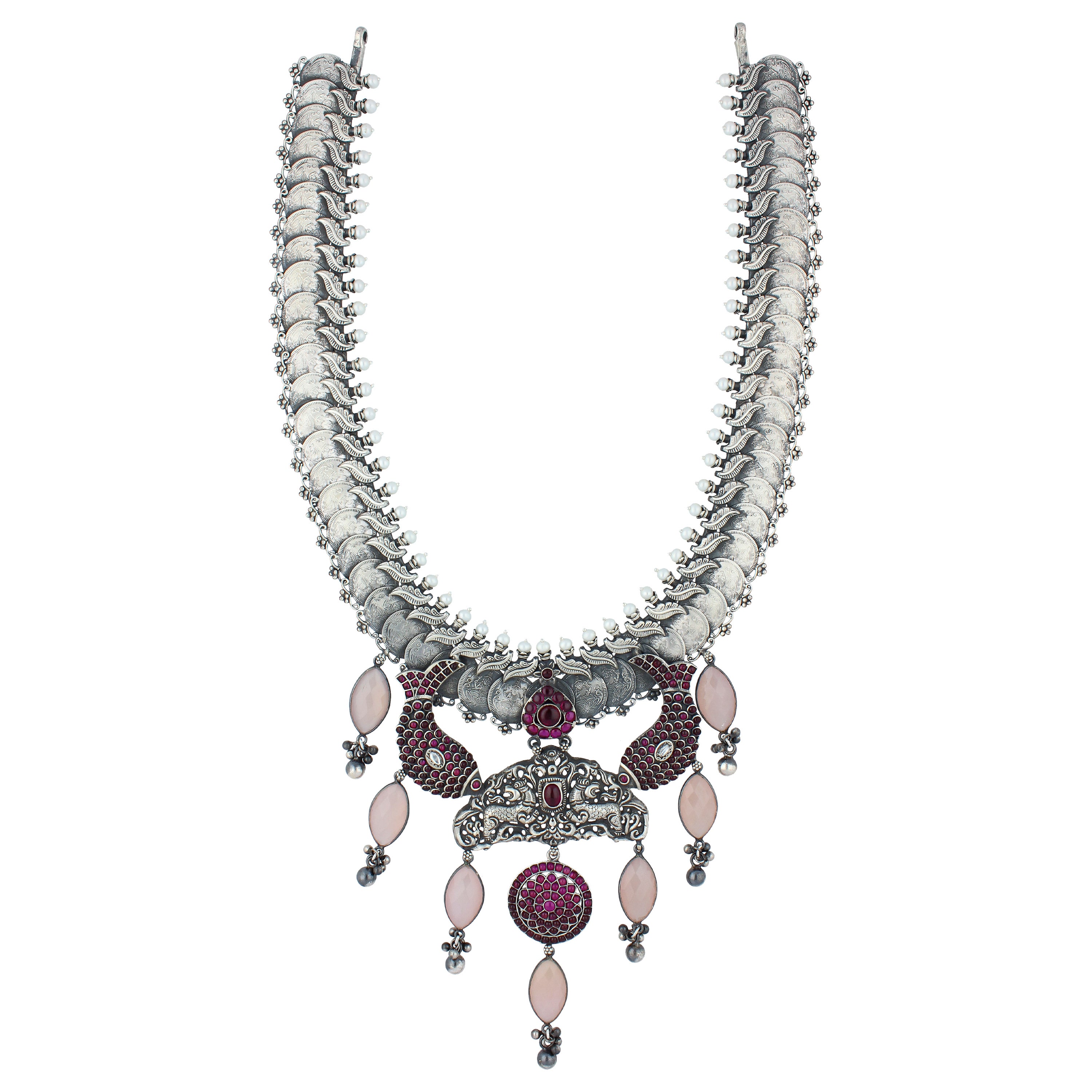 Oxidised Coin Mala With Studded Pendant Tanituva Haram – The Velli Shop