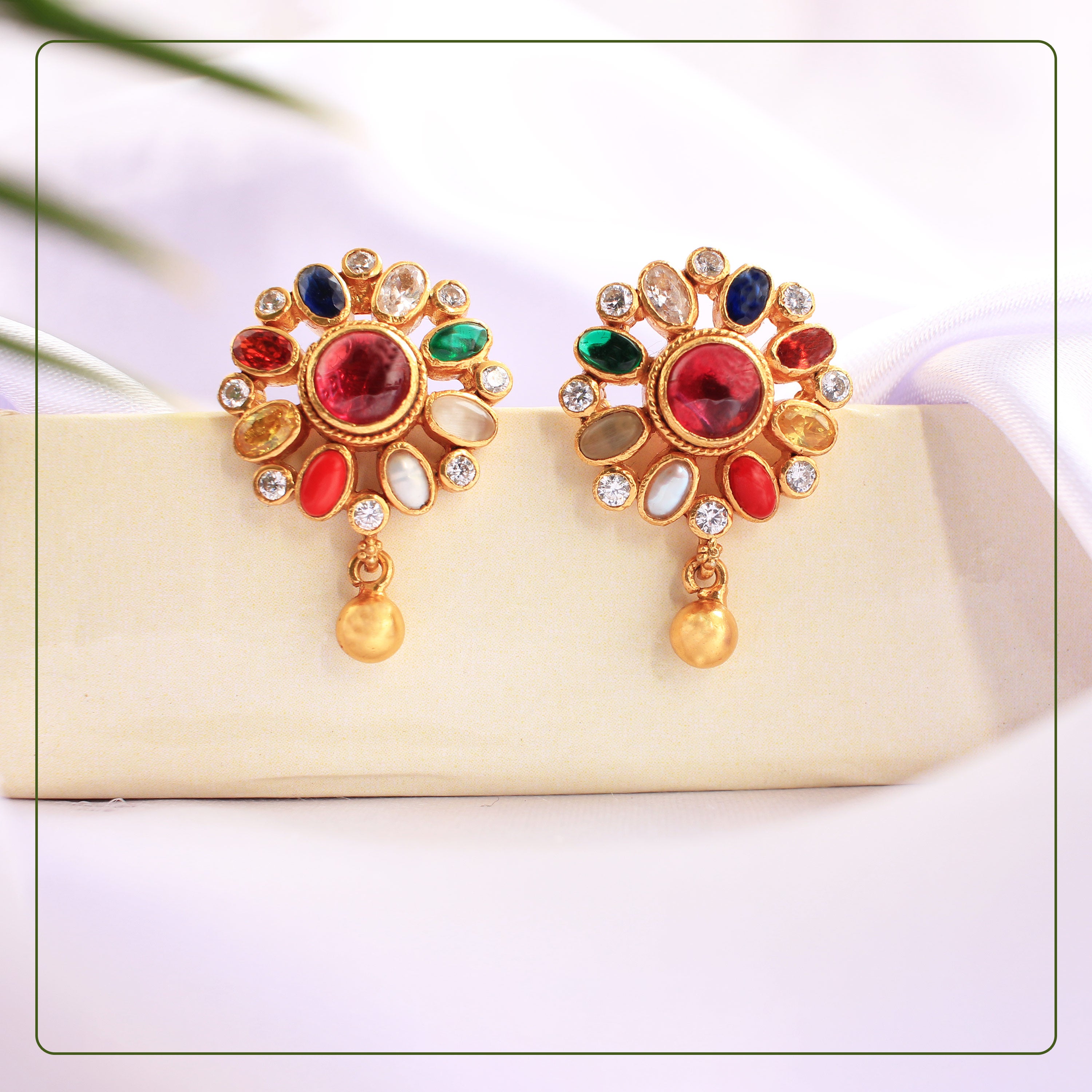 Navaratna Gold Plated Earrings for Women | Traditional Saree Wear – The ...