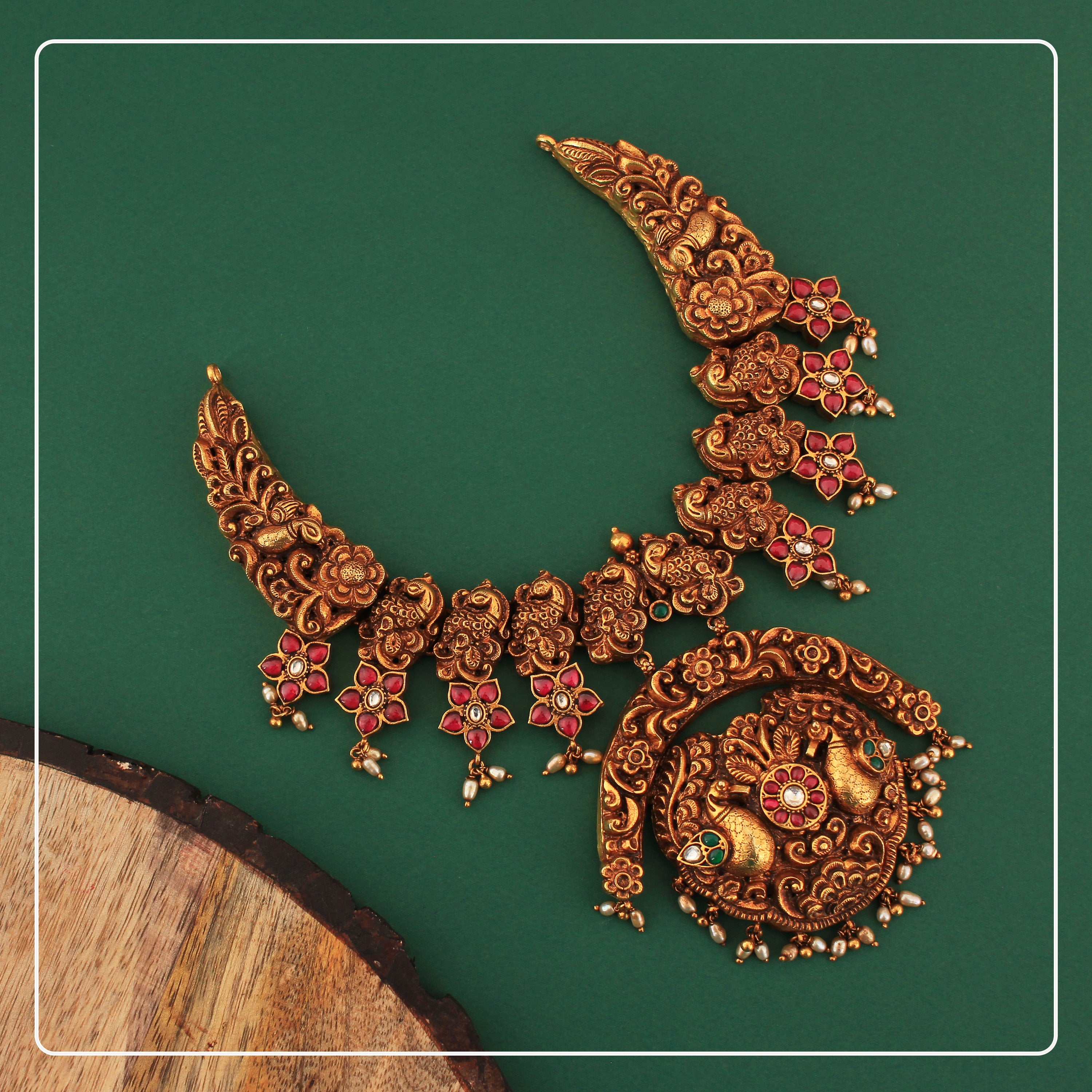 The Majestic Peacocks Gold Plated Kundan Nagas Necklace – The Velli Shop