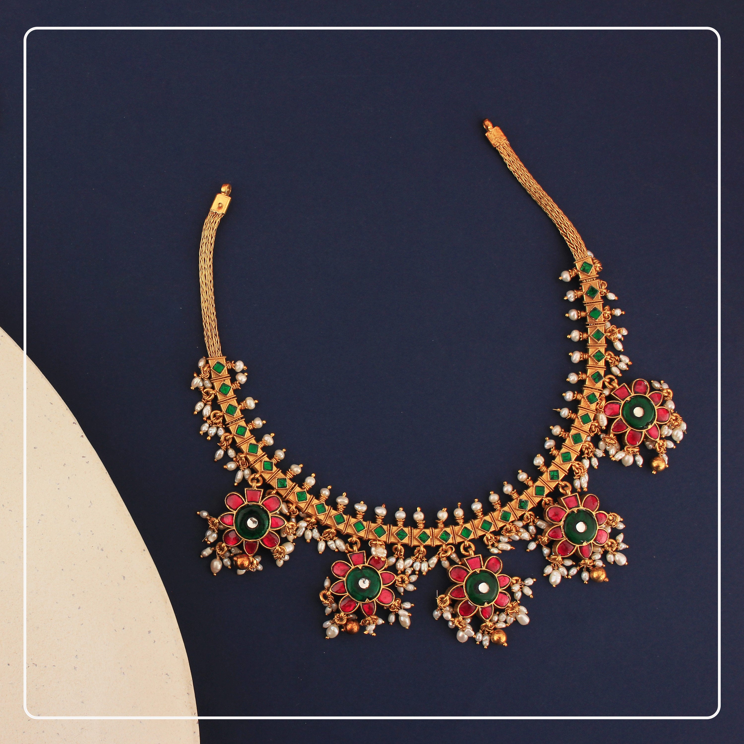 Fairy Pink Flowers Gold Plated Kundan Necklace – The Velli Shop