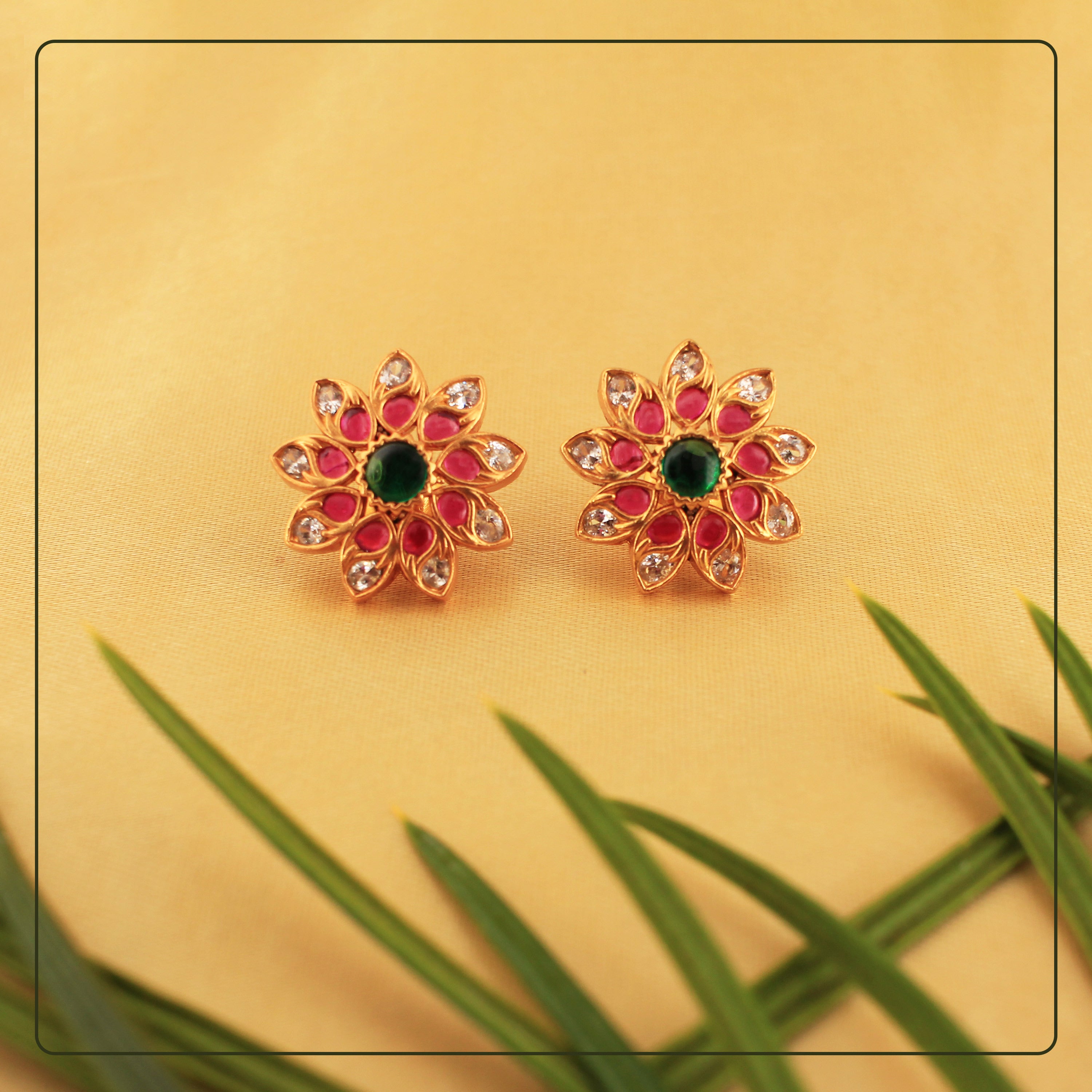 Blissful Gold Plated Stone Studs – The Velli Shop